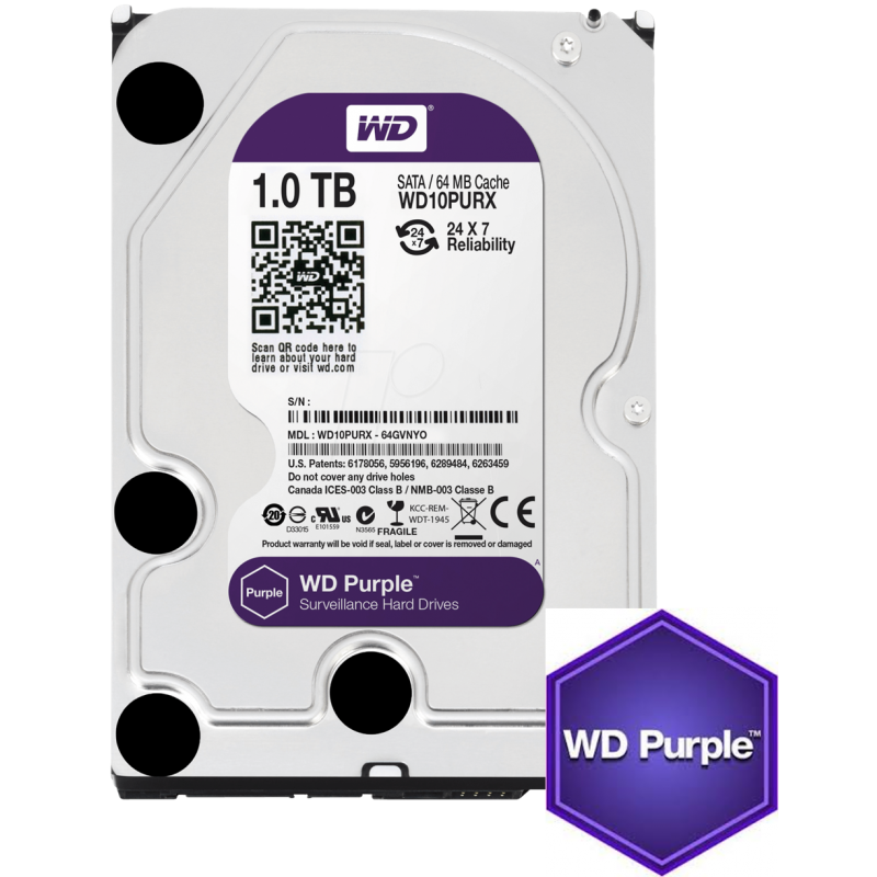 WD Purple 1TB (WD10PURX) CCTV Surveillance Hard Drive SATA 6.0Gb/s ...