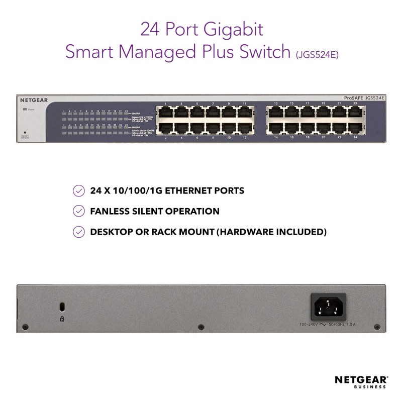 NETGEAR ProSAFE Plus 24-Port Gigabit Switch (JGS524E) - SuperTstore