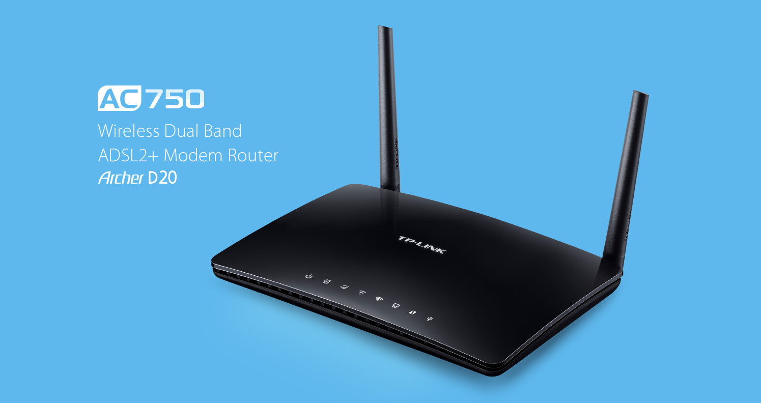 TPLINK AC750 Wireless Dual Band ADSL2+ Modem Router ARCHER-D20 ...